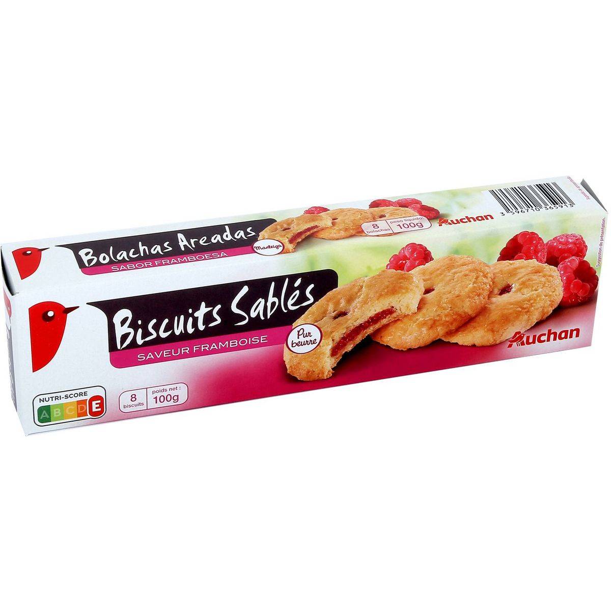 Auchan - Biscuits sablés saveur framboise 100g