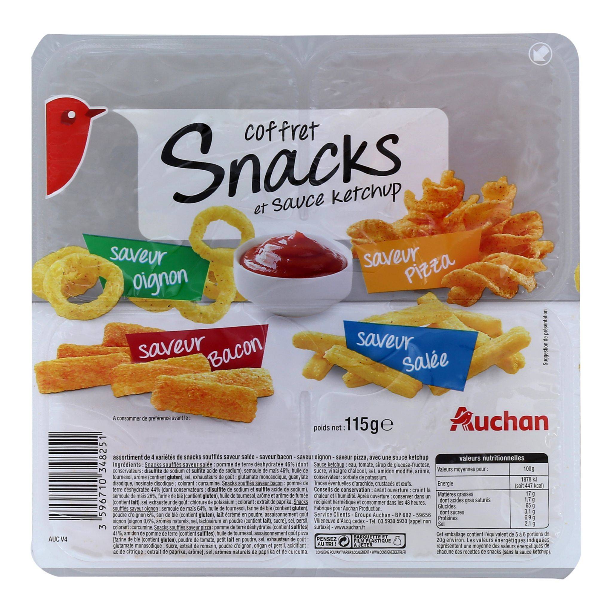 Auchan - Coffret snacks et sauce ketchup 115g