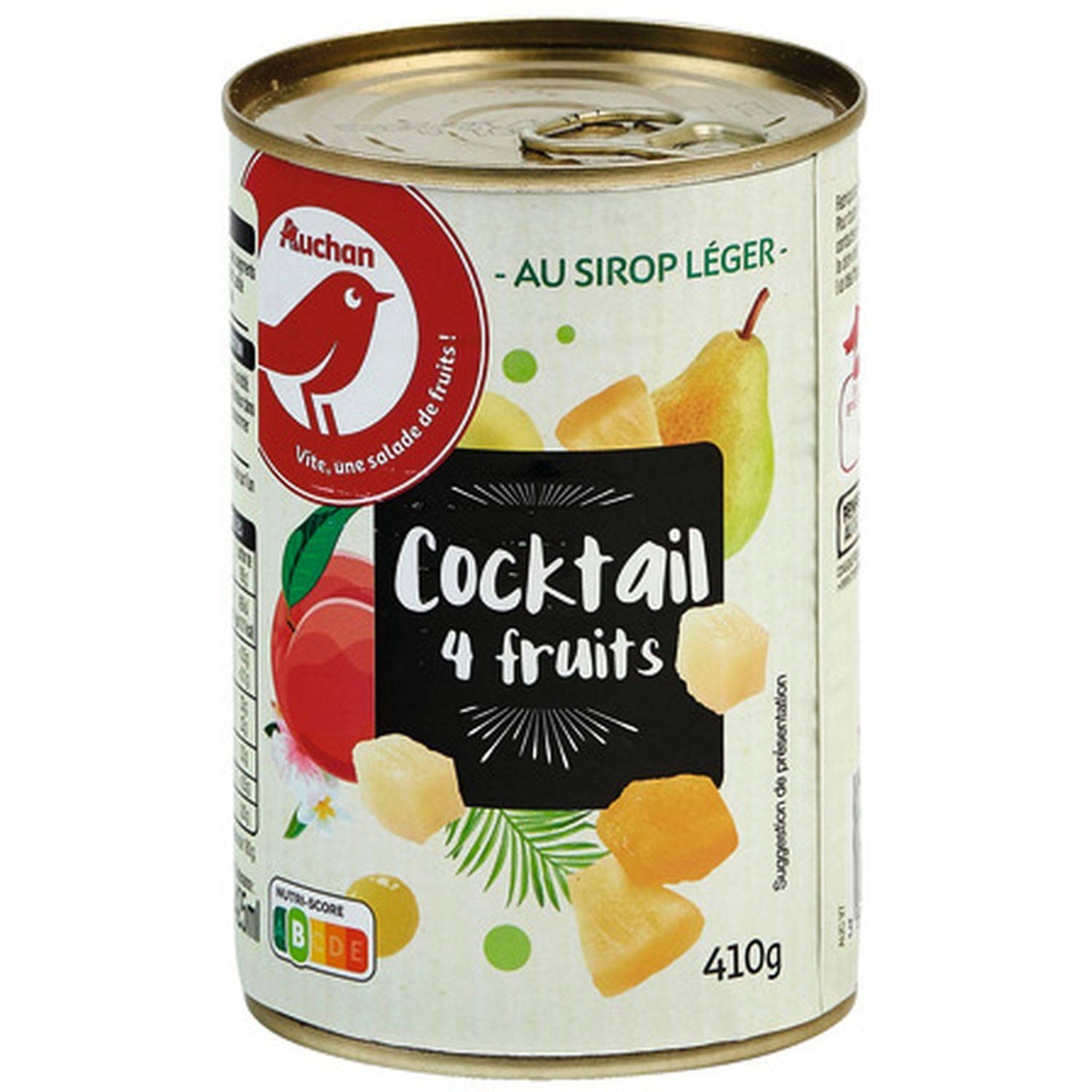 Auchan - Cocktail 4 fruits au sirop léger 410g