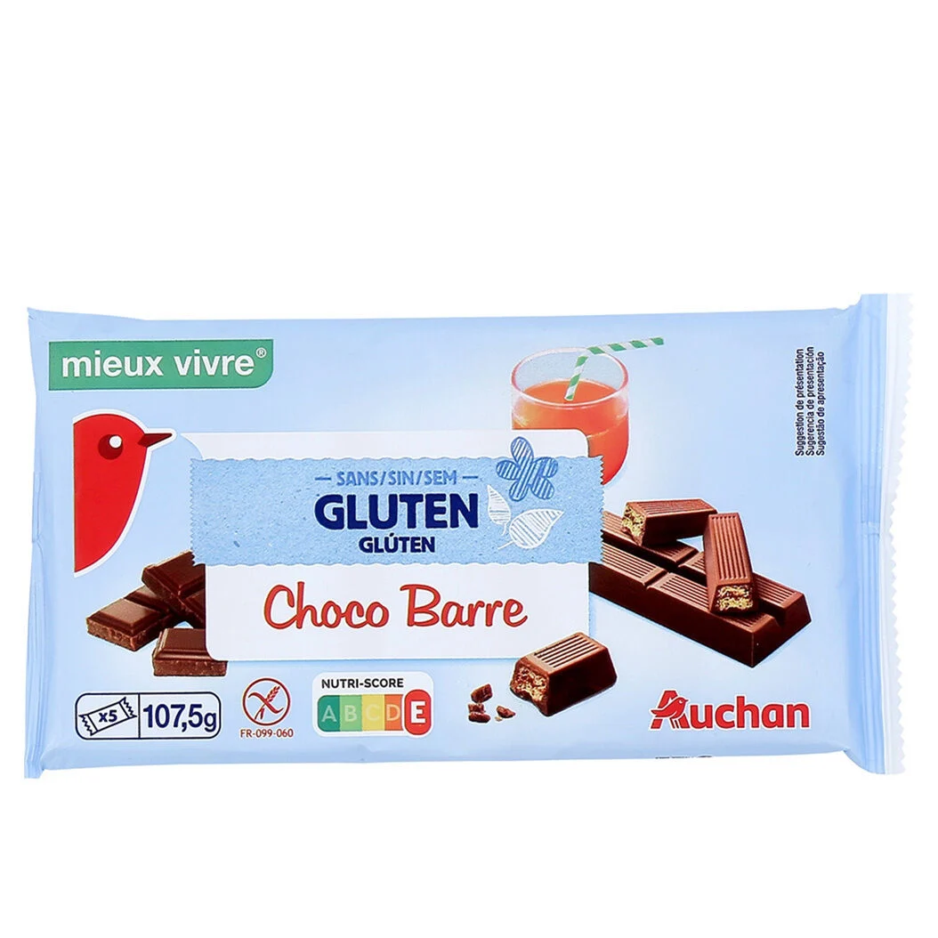 Auchan - Choco barre sans gluten x05 107,5g