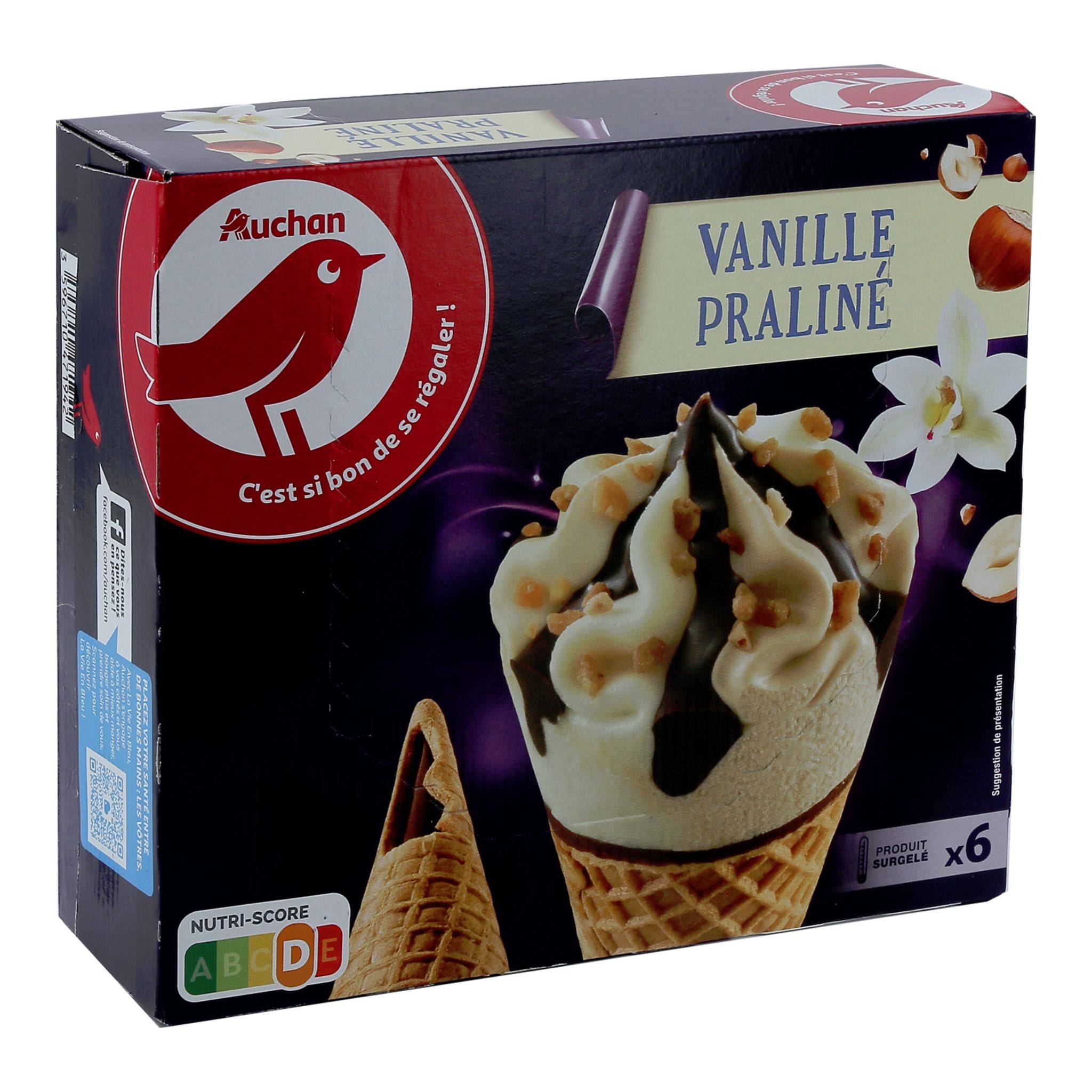 Auchan - Cône glacé vanille praliné x6 416g