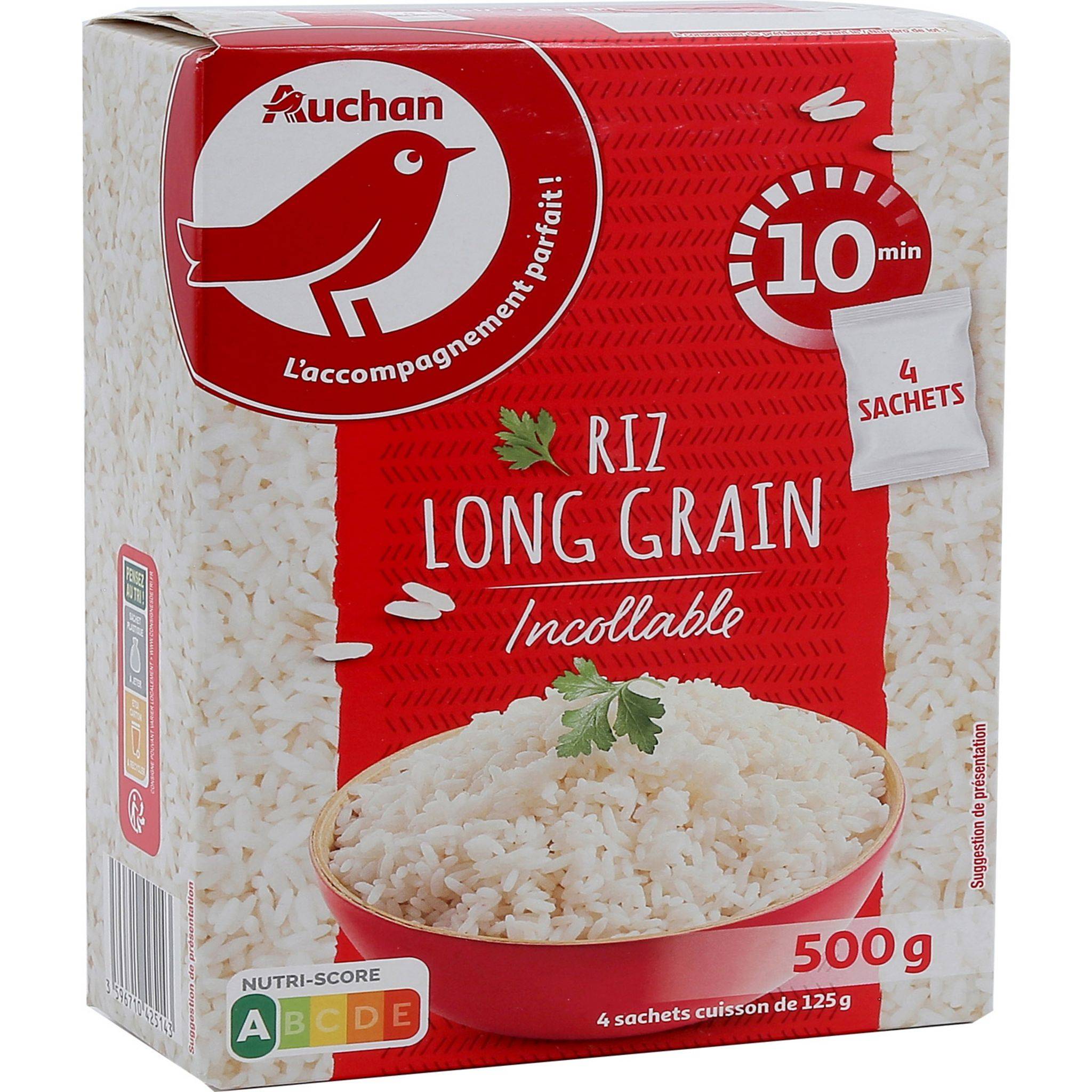Auchan - Riz long grain incollable 4 sachets x125g