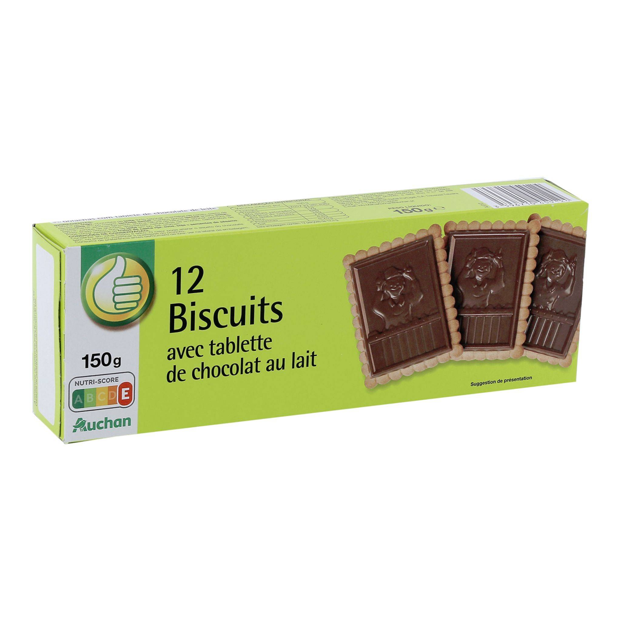 Auchan - Biscuits avec tablette de chocolat au lait 150g