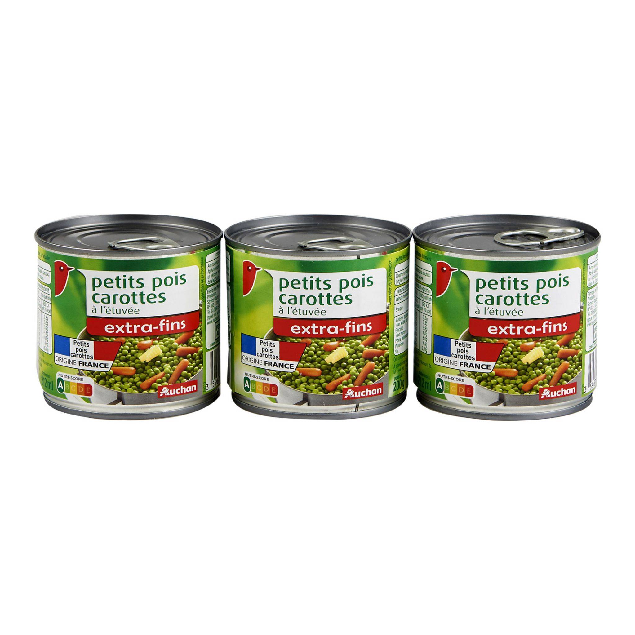 Auchan - Petits pois carottes à l'étuvée extra fins 3x130g