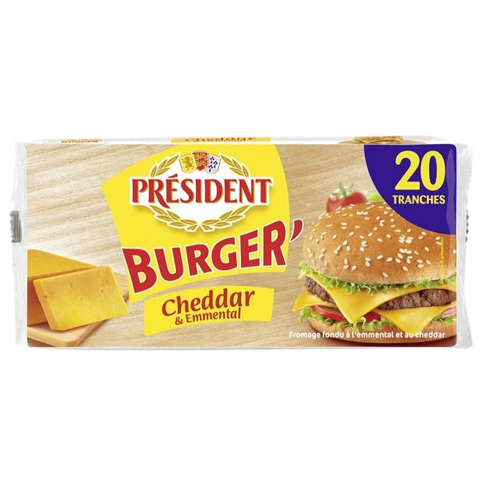 Auchan - Fromage fondu burger' cheddar & emmental 20 tranches 340g Auchan - Fromage fondu burger' cheddar & emmental 20 tranches 340g